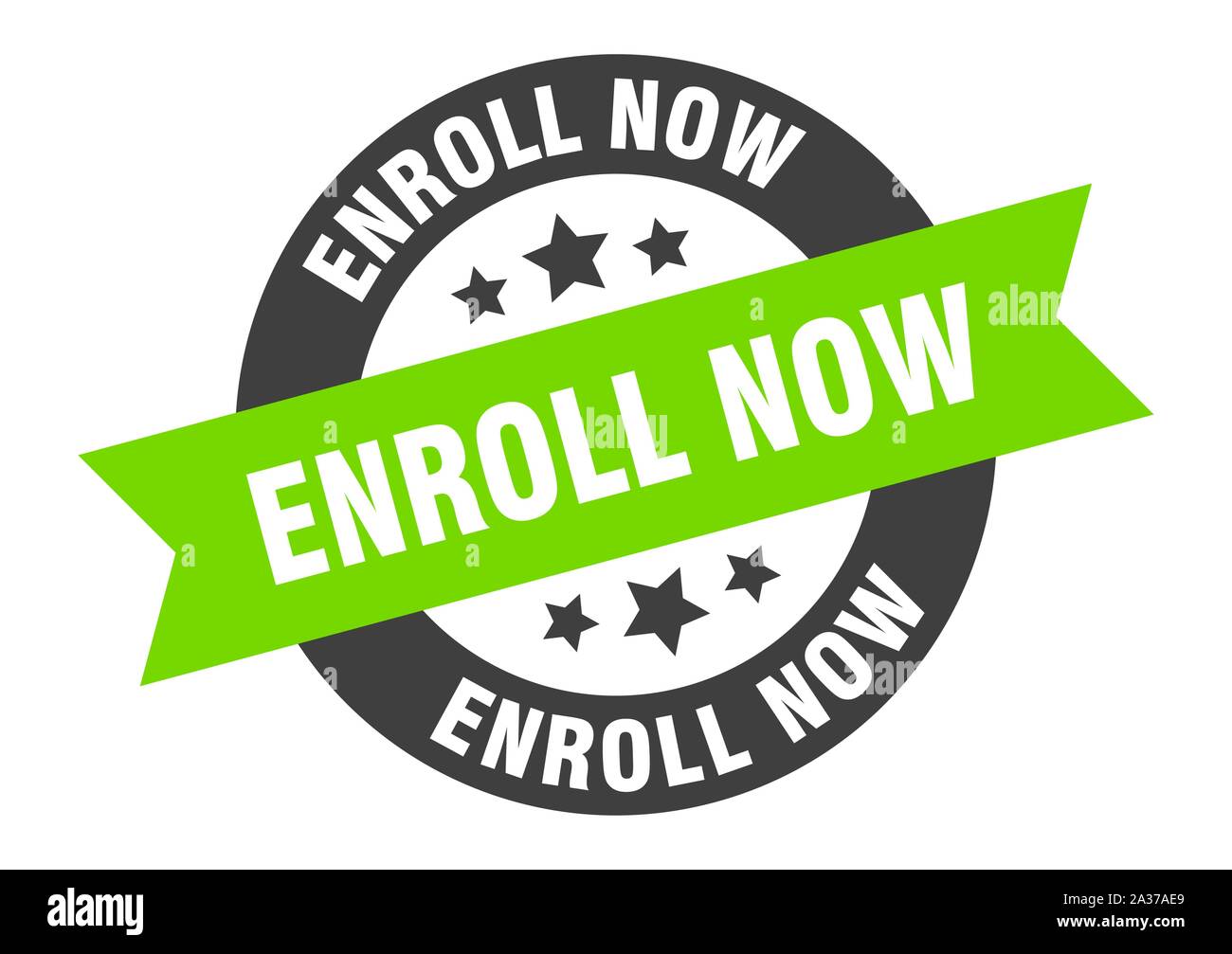 enroll now sign. enroll now black-green round ribbon sticker Stock ...