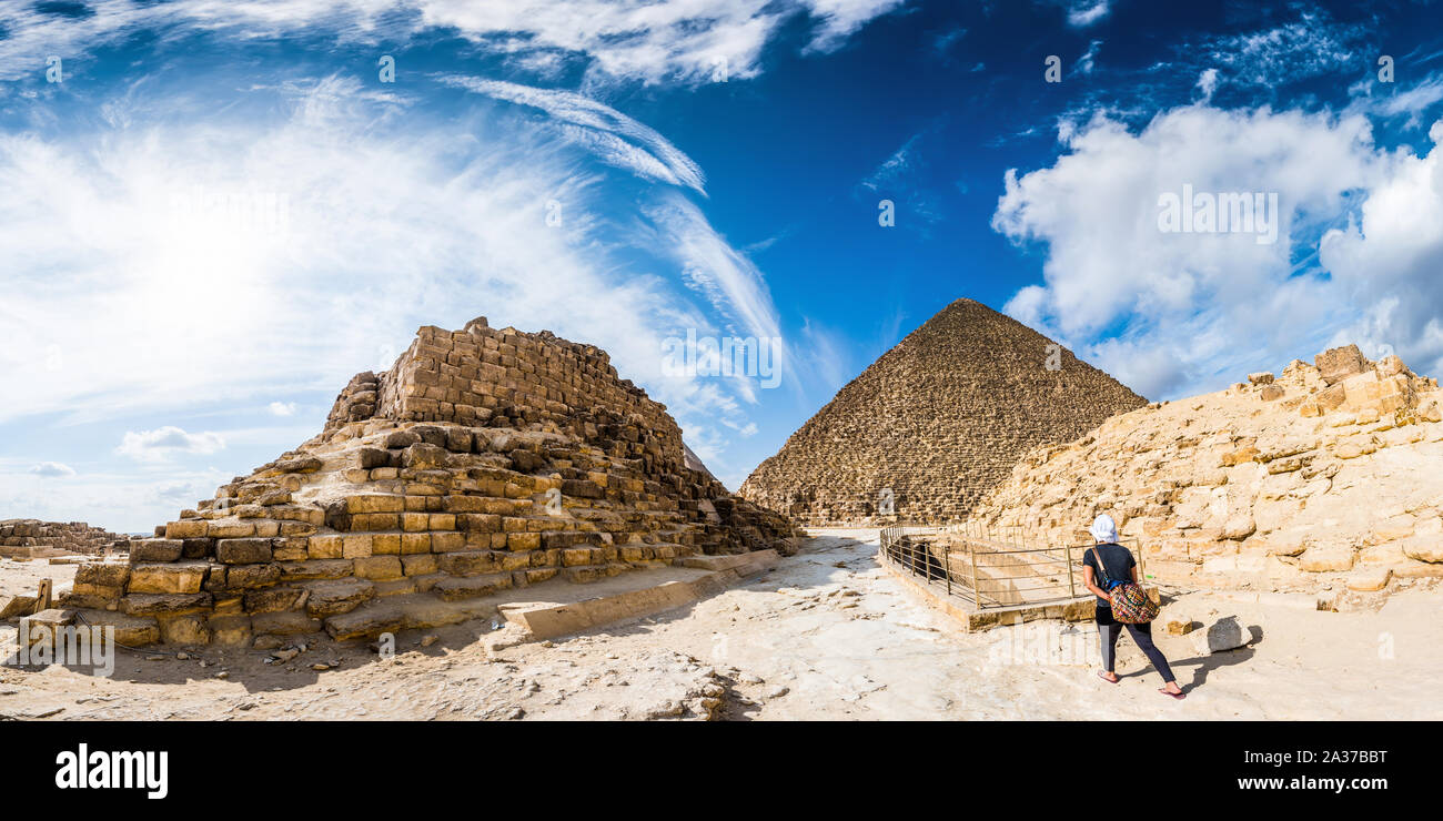 Panorama of the area with the great pyramids of Giza, Egypt Stock Photo ...