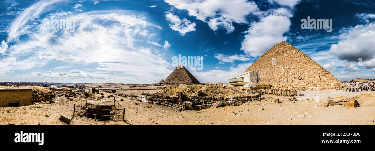 Panorama of the area with the great pyramids of Giza, Egypt Stock Photo ...