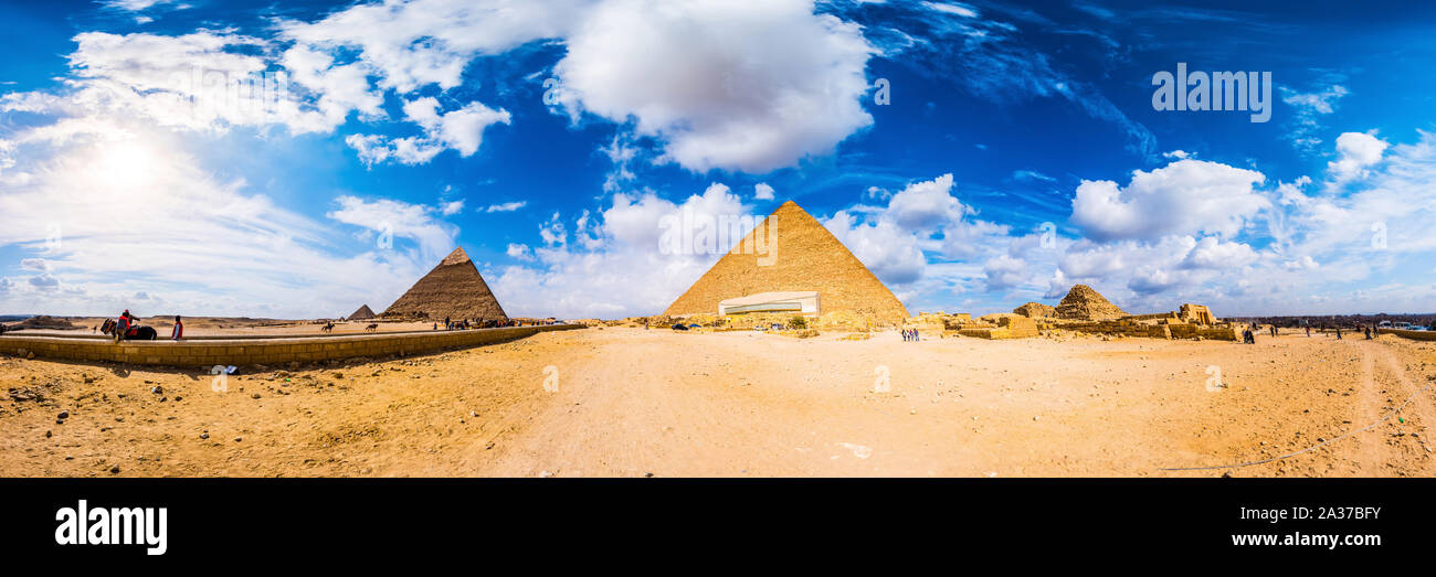 Panorama of the area with the great pyramids of Giza, Egypt Stock Photo ...