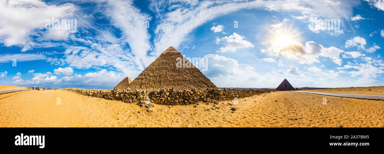 Panorama of the area with the great pyramids of Giza, Egypt Stock Photo ...