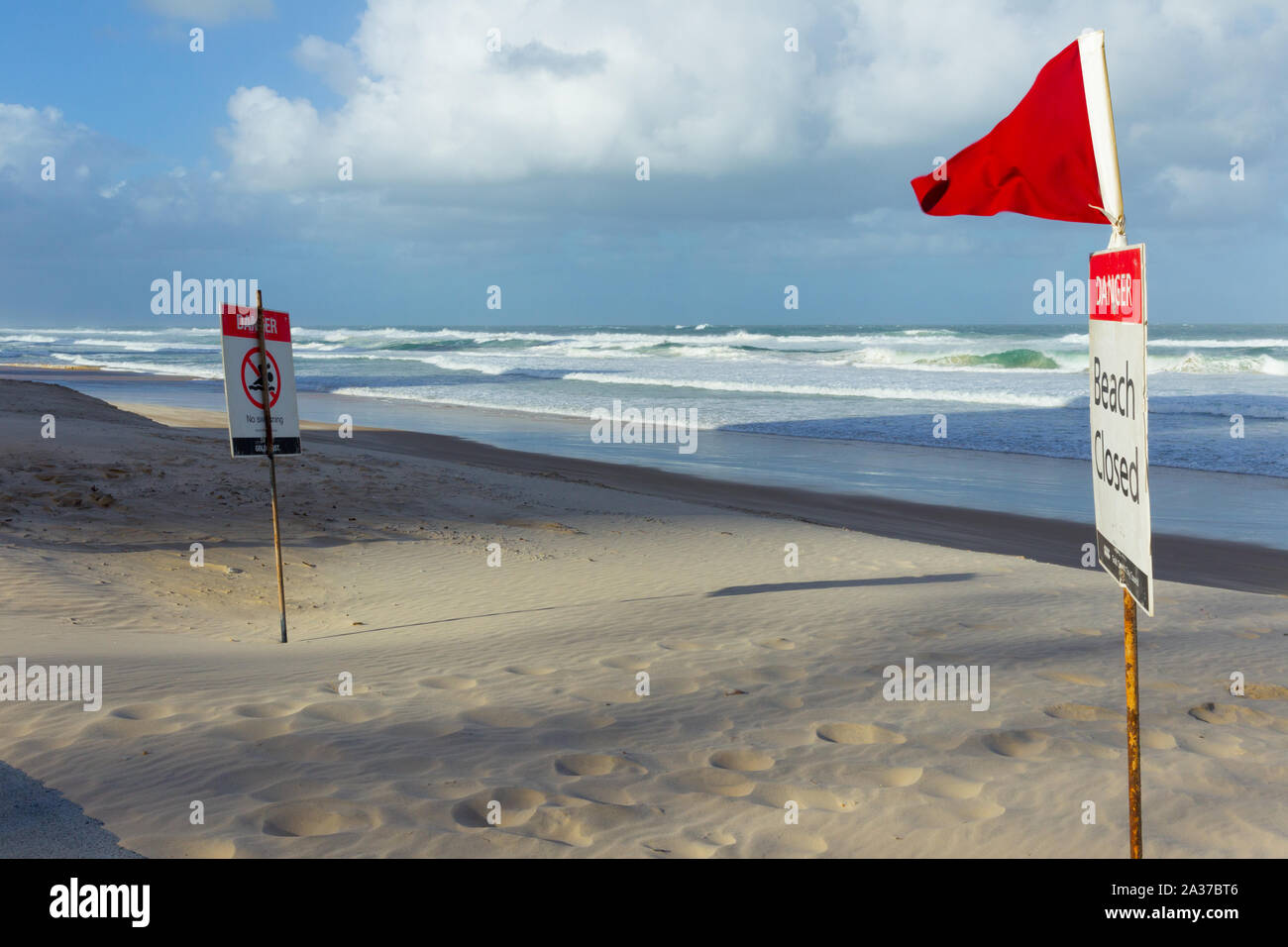 The normally-crowded and popular Surfers Paradise beach in Queensland ...