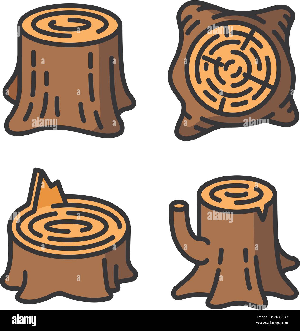 Stumps icons set. Outline set of stumps vector icons for web design ...