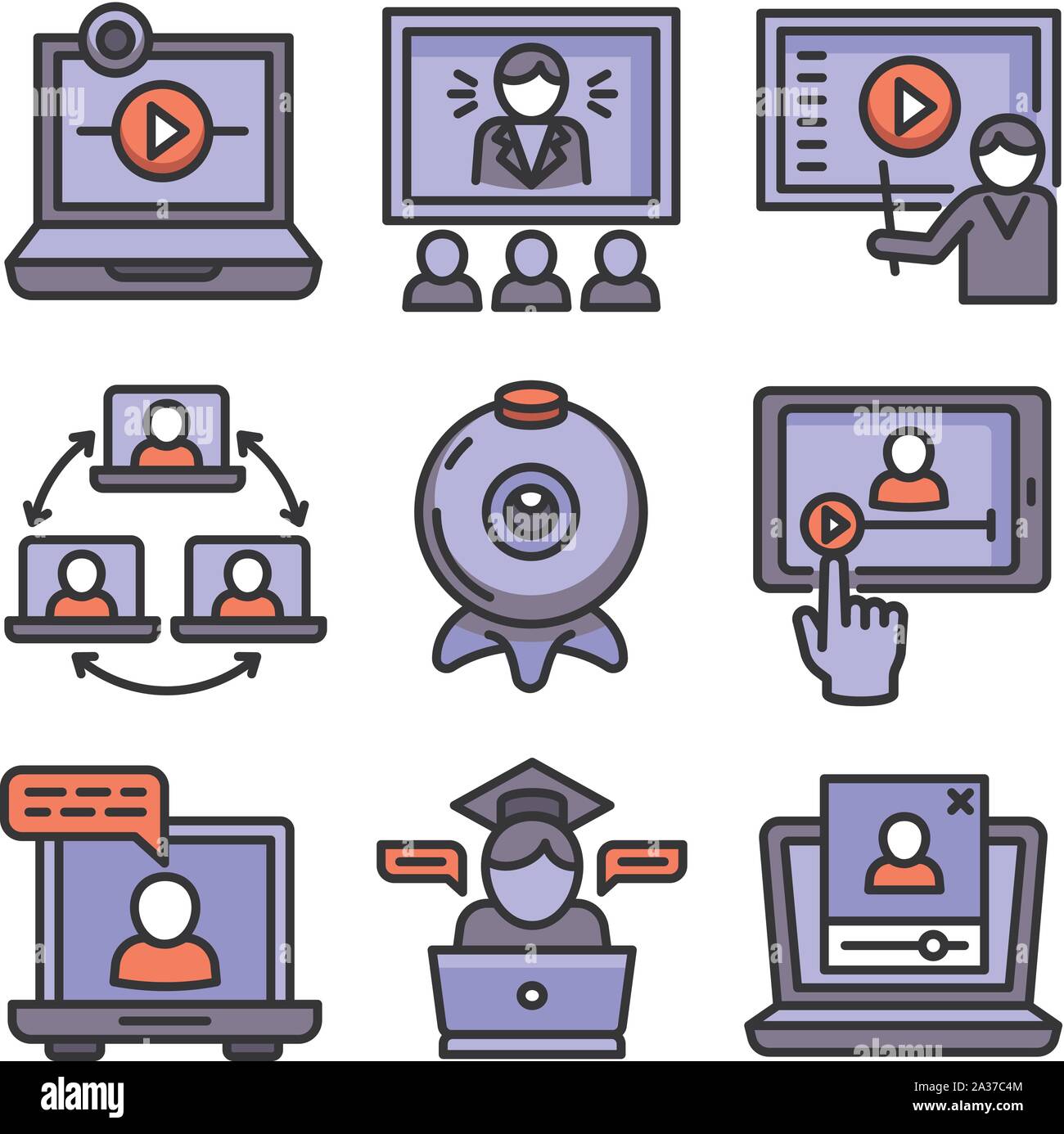 Webinar icons set. Outline set of webinar vector icons for web design ...