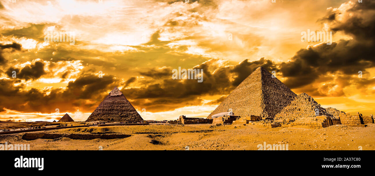 Great Pyramids of Giza, Egypt, at sunset Stock Photo - Alamy