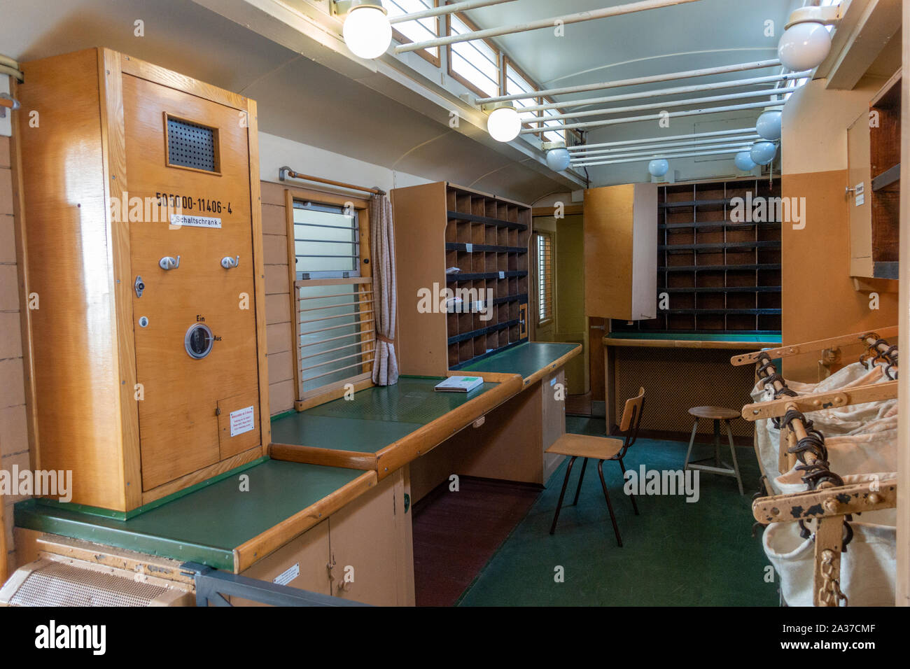 Inside a passenger train postal wagon no. 4467 (1933) in the Deutsches ...