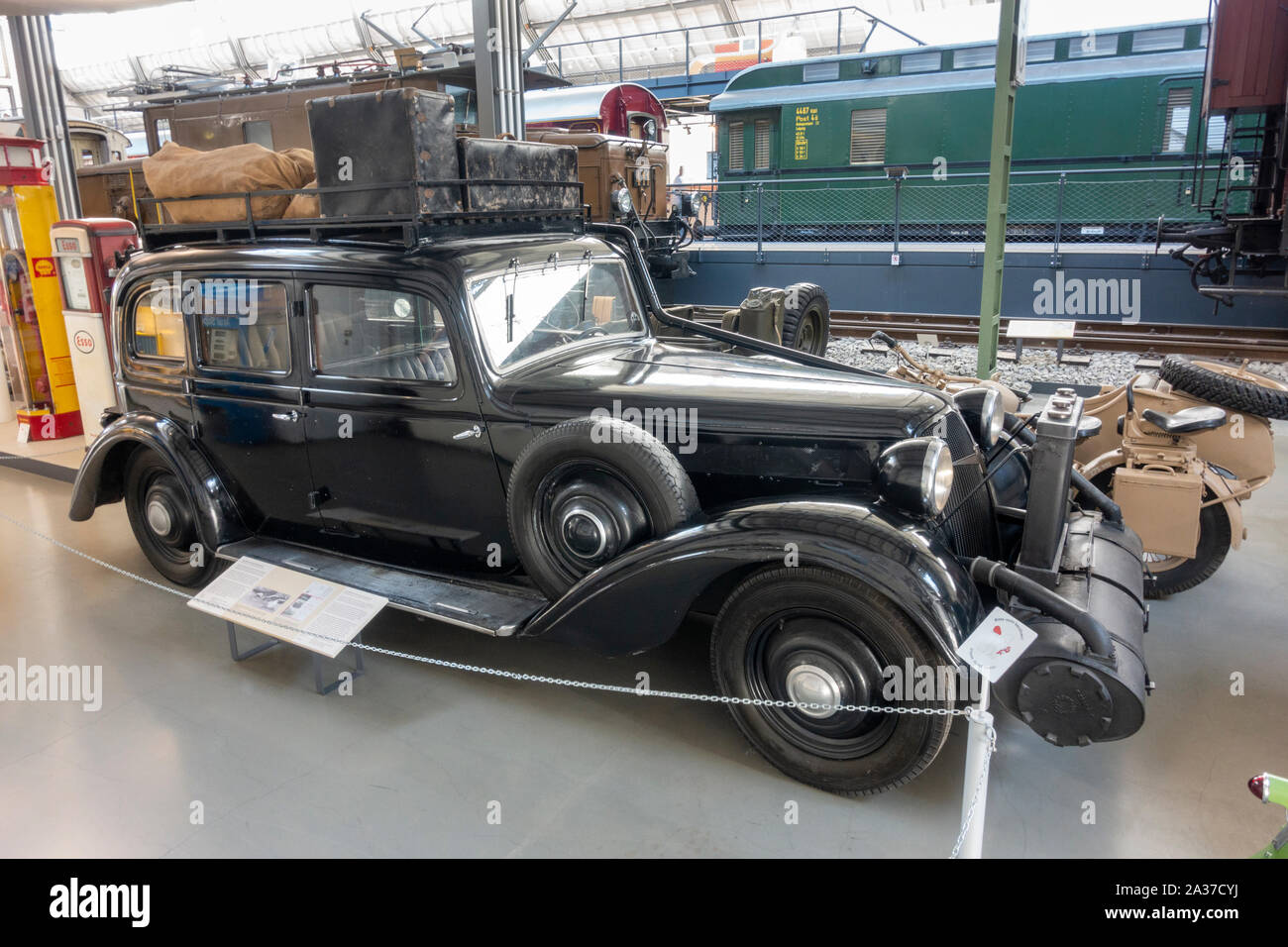 An Adler Diplomat 3 GS with wood gas generator in the Deutsches Museum ...