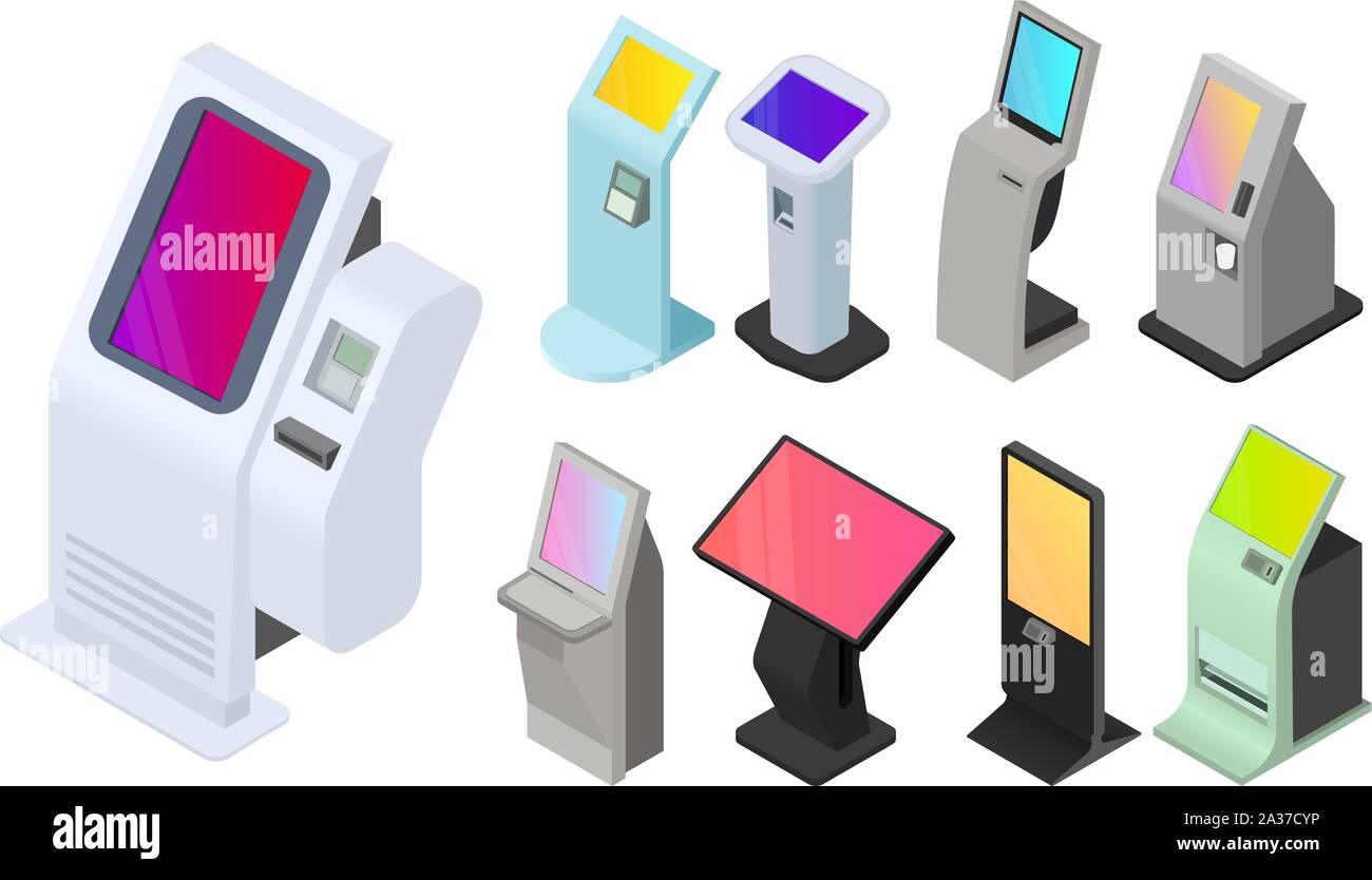 Kiosk icons set. Isometric set of kiosk vector icons for web design ...
