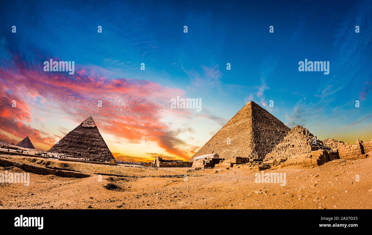 Great Pyramids of Giza, Egypt, at sunset Stock Photo - Alamy