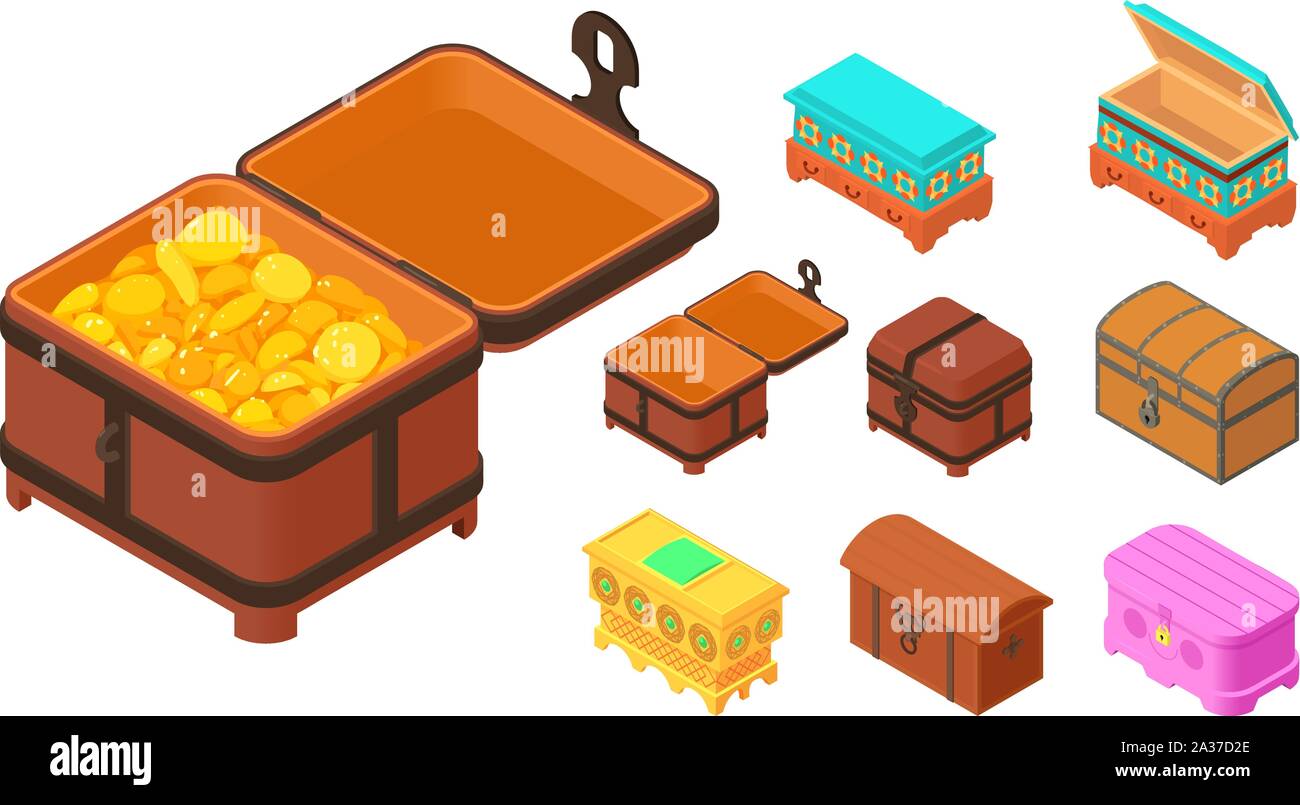 Dower chest icons set. Isometric set of dower chest vector icons for ...