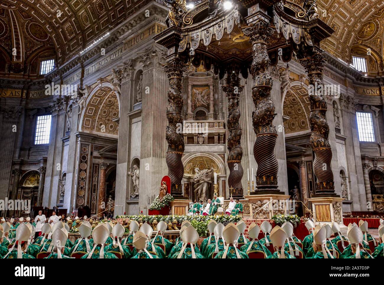 Vatican, Italy. 06 October 2019. Pope Francis celebrates the mass for ...