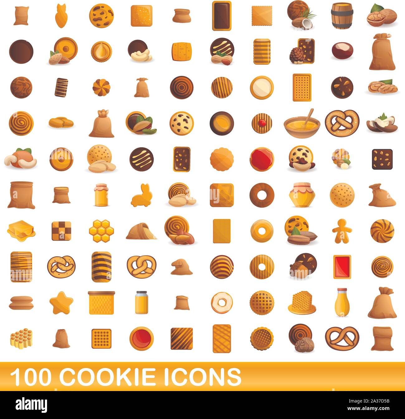 Cookie icons set. Cartoon set of 100 cookie vector icons for web ...