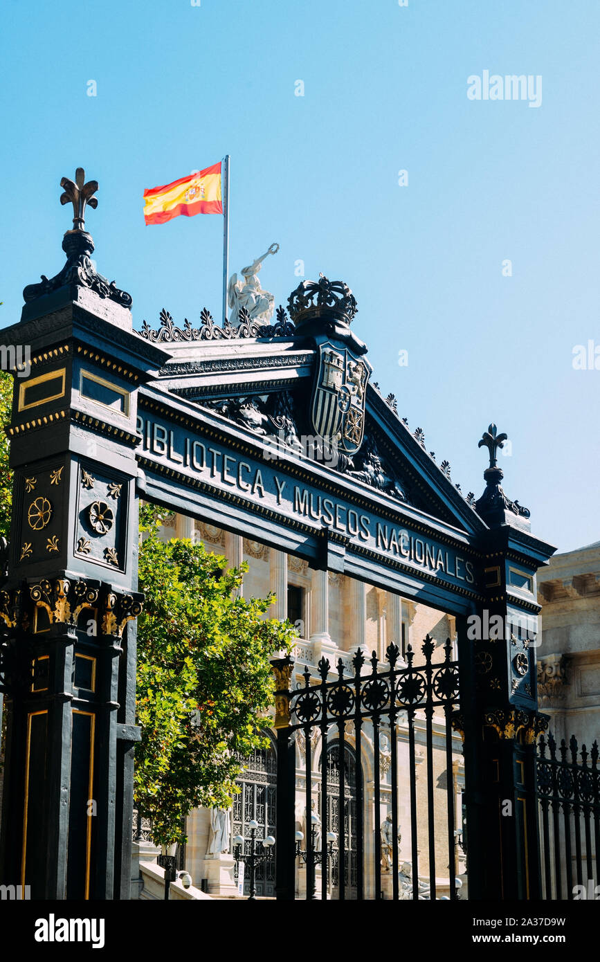 Madrid, Spain - Oct 5, 2019: Entrance to National Library of Spain ...