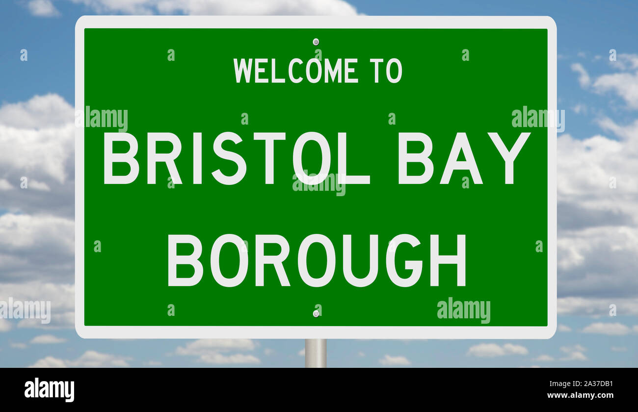 Rendering of a green 3d highway sign for Bristol Bay Borough in Alaska ...