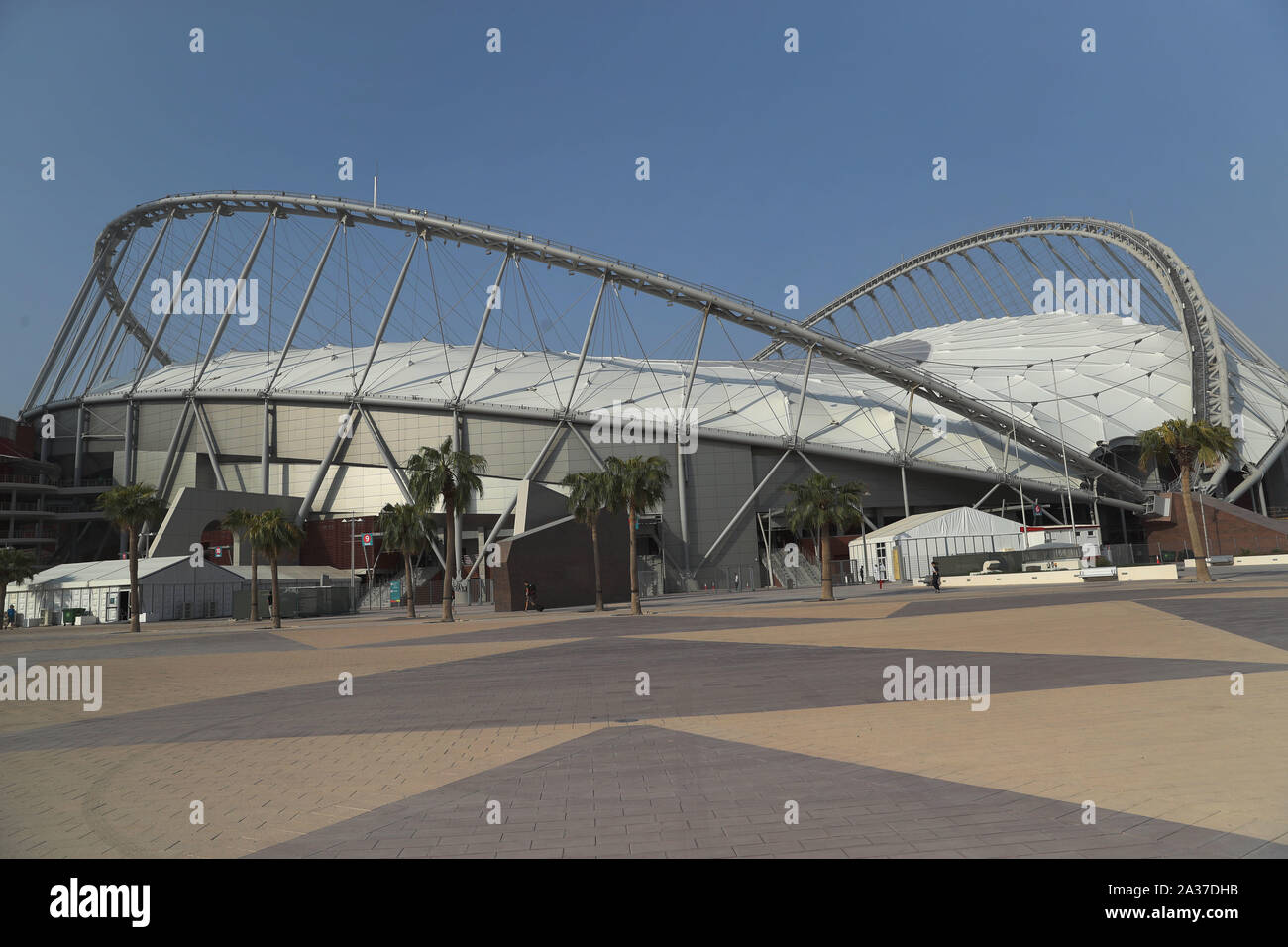 Outside view of the Khalifa International Stadium in central Doha ...