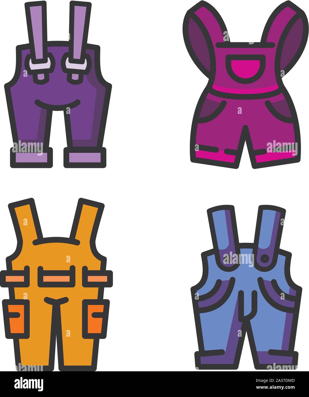 Overalls icons set. Outline set of overalls vector icons for web design ...