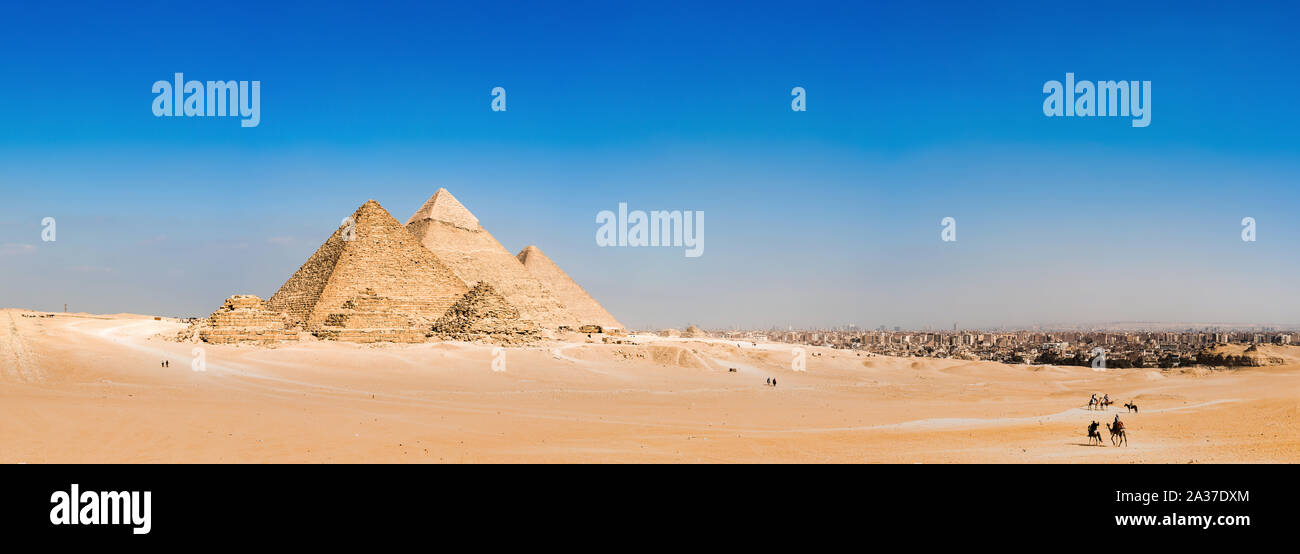 Panorama of the area with the great pyramids of Giza, Egypt Stock Photo ...