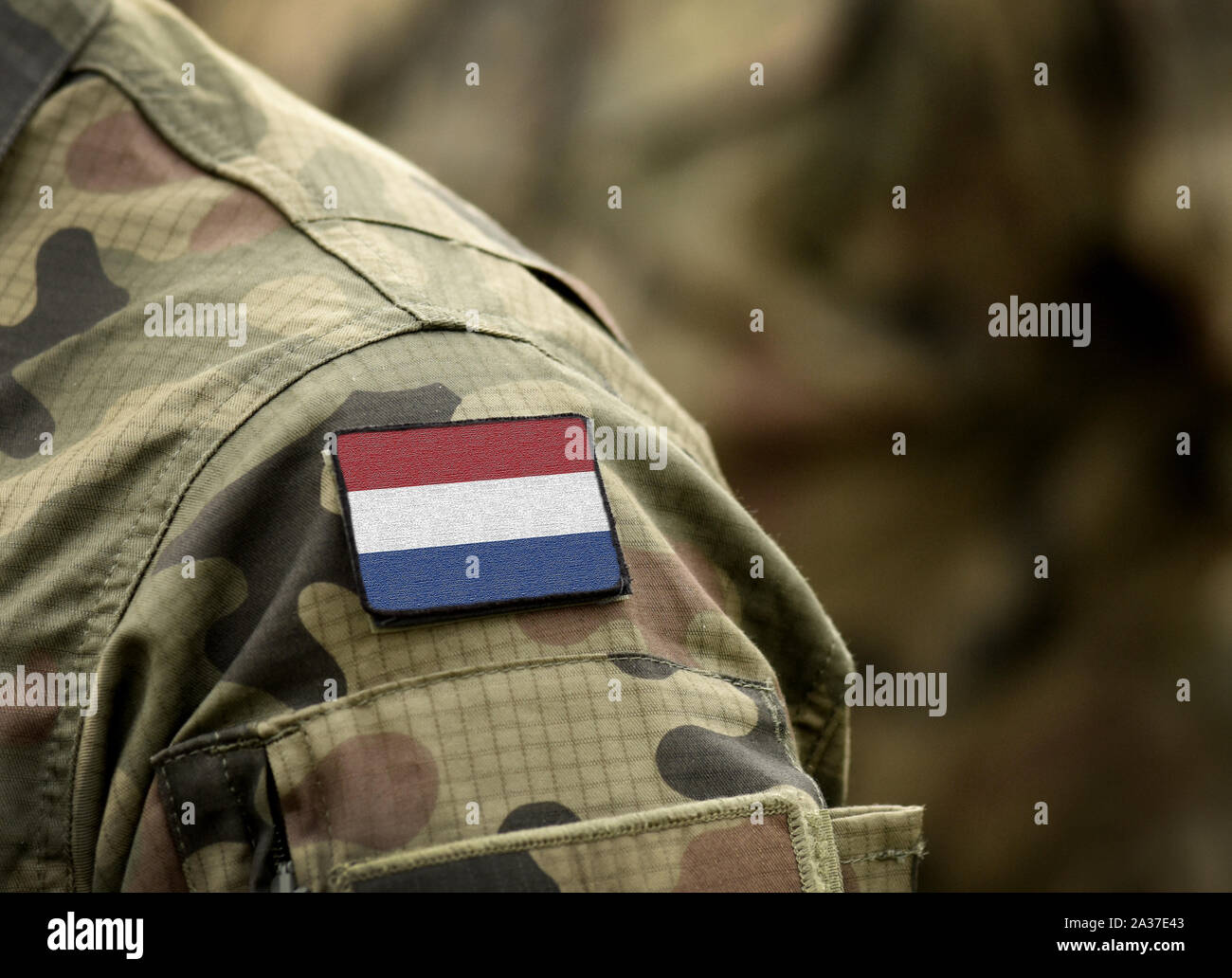 Flag of Netherlands on military uniform (collage Stock Photo - Alamy