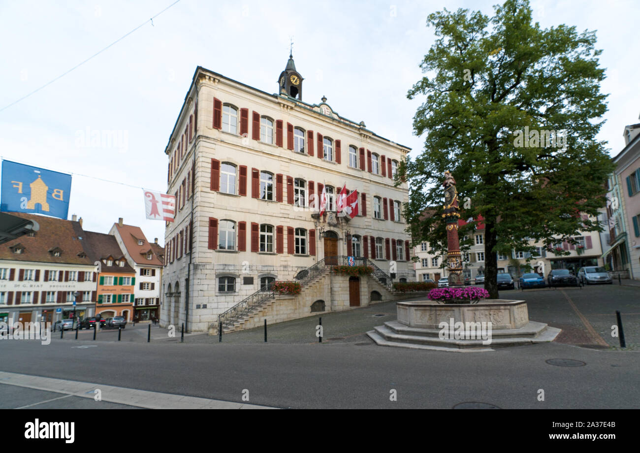 Delemont, Jura / Switzerland - 28 August, 2019: view of the historic ...