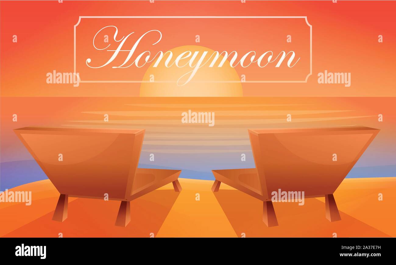 Honeymoon beach chair concept banner. Cartoon illustration of honeymoon ...