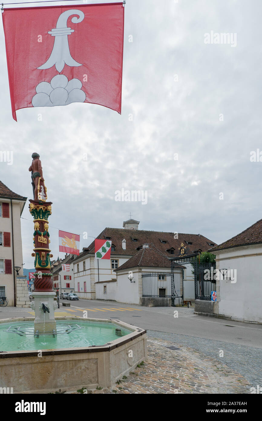 Delemont, Jura / Switzerland - 28 August, 2019: view of the historic ...