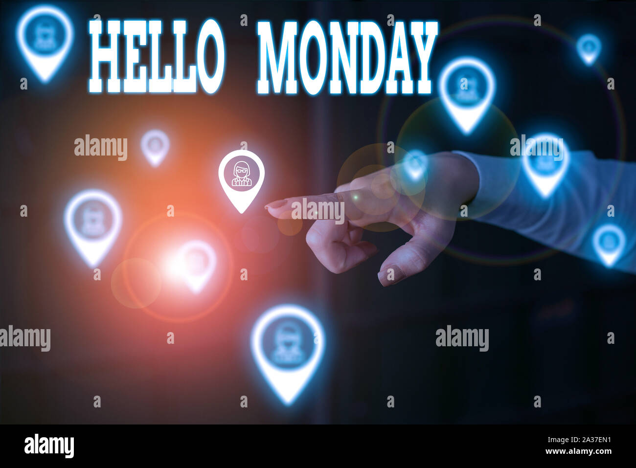 Writing note showing Hello Monday. Business concept for greetings or ...