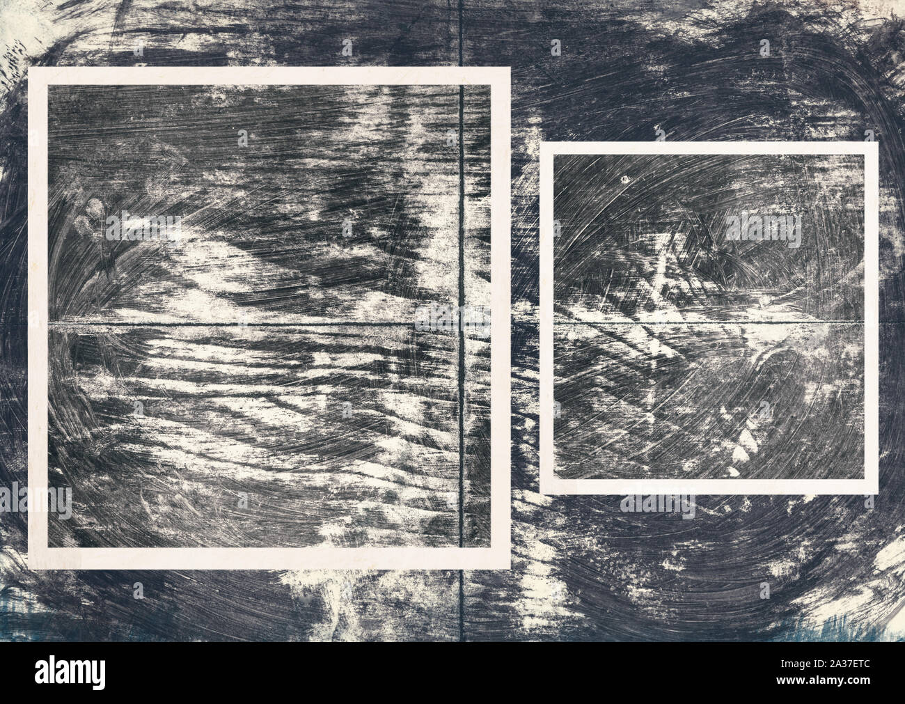 Stained and scratched old paper sheet with white frames, grunge ...