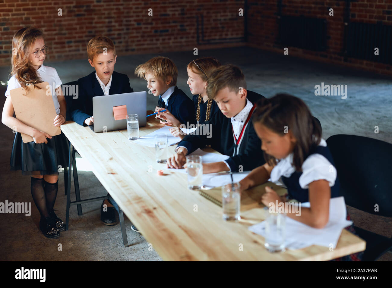 business people taking part in the conference,boss giving directions to ...