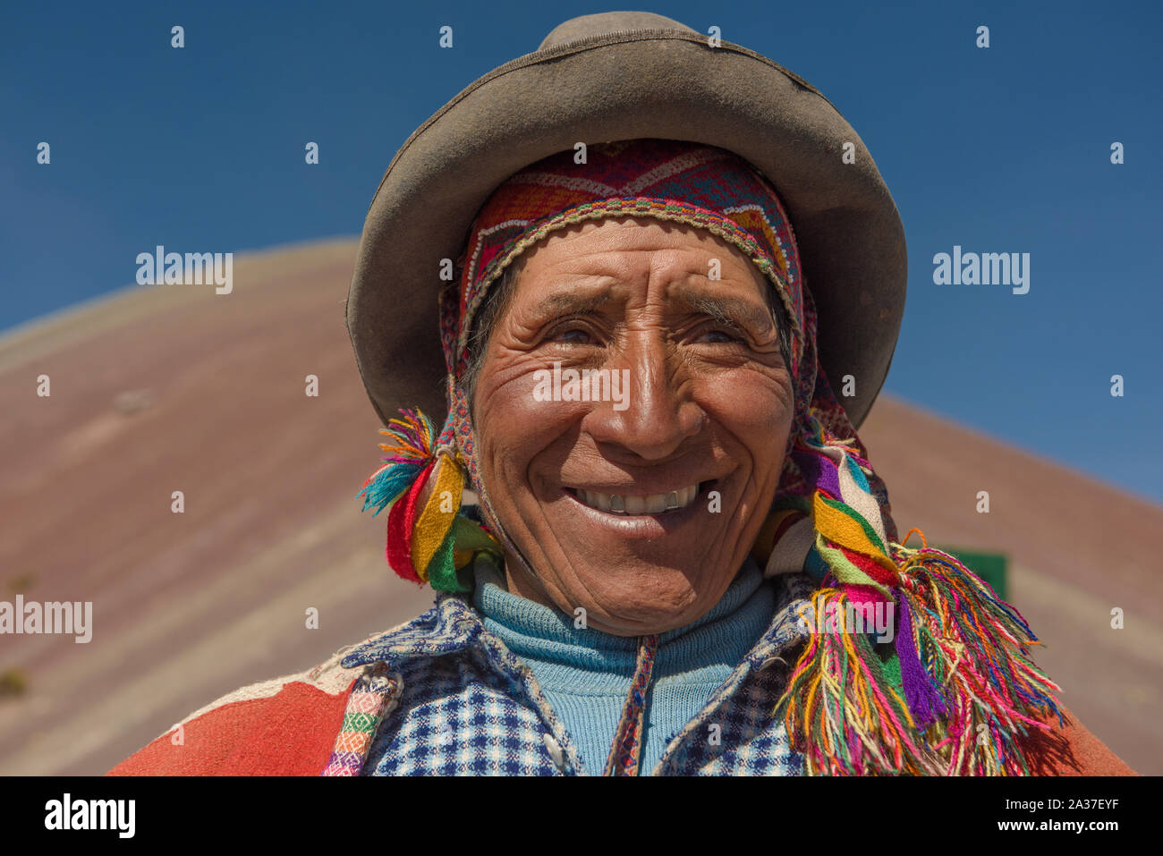 Vinicunca, Cusipata, Peru - June 08, 2017: Peruvian Andean man wearing ...