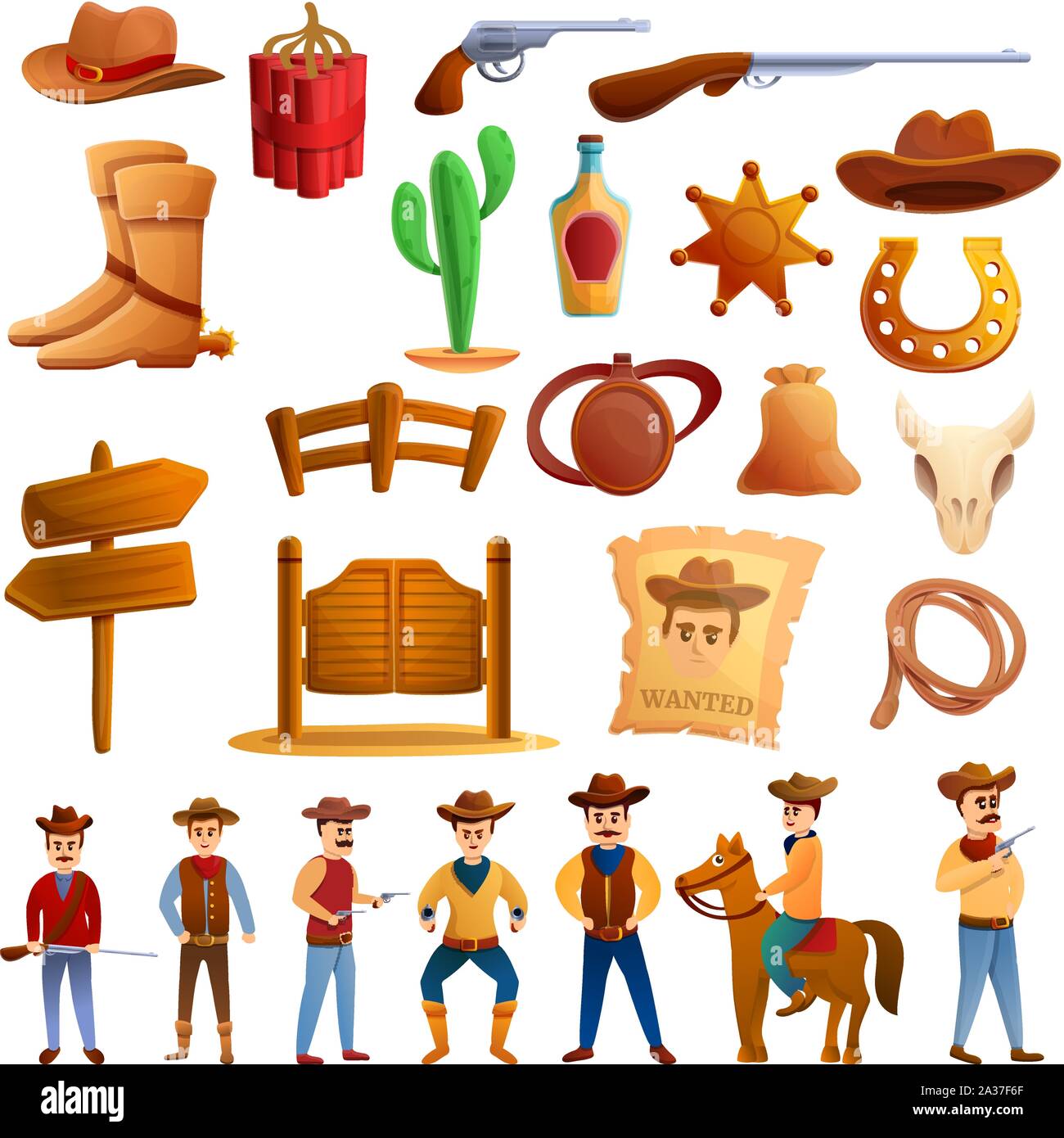 Cowboy icons set. Cartoon set of cowboy vector icons for web design ...