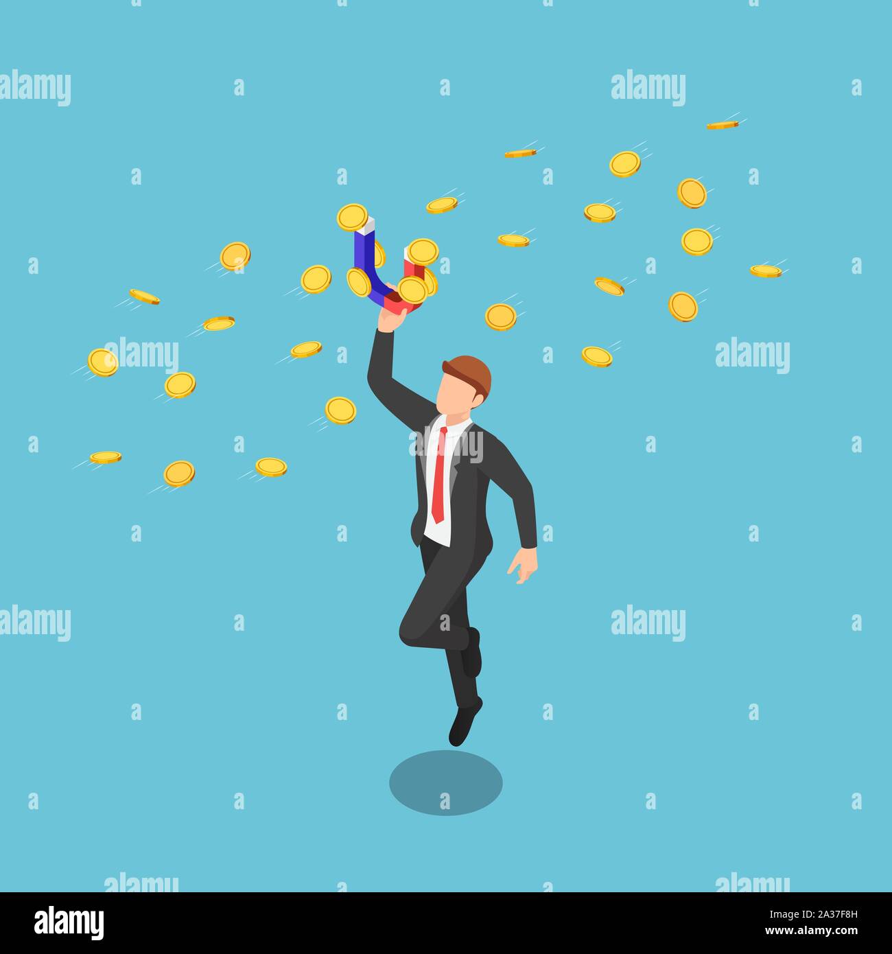 Flat 3d isometric businessman holding the magnet to attract money coin ...
