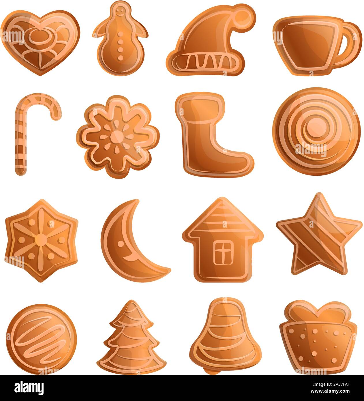Gingerbread icons set. Cartoon set of gingerbread vector icons for web ...