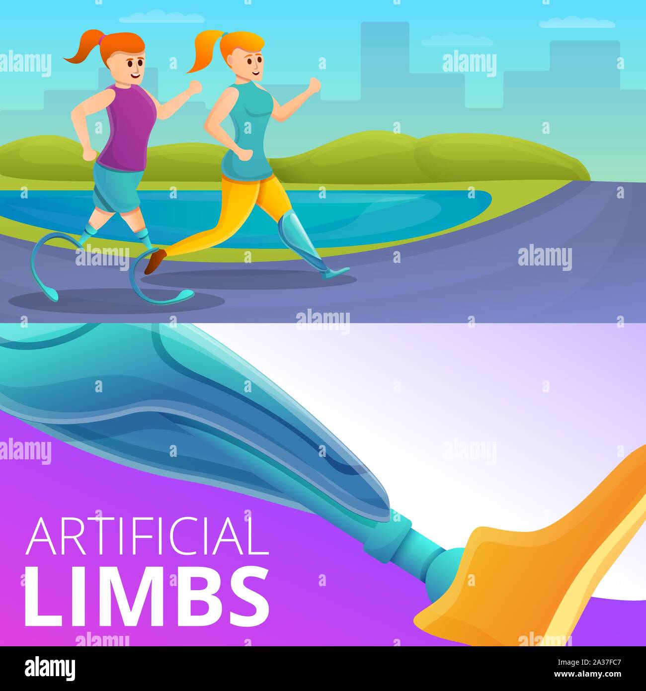 Artificial limbs prosthesis banner set. Cartoon illustration of ...