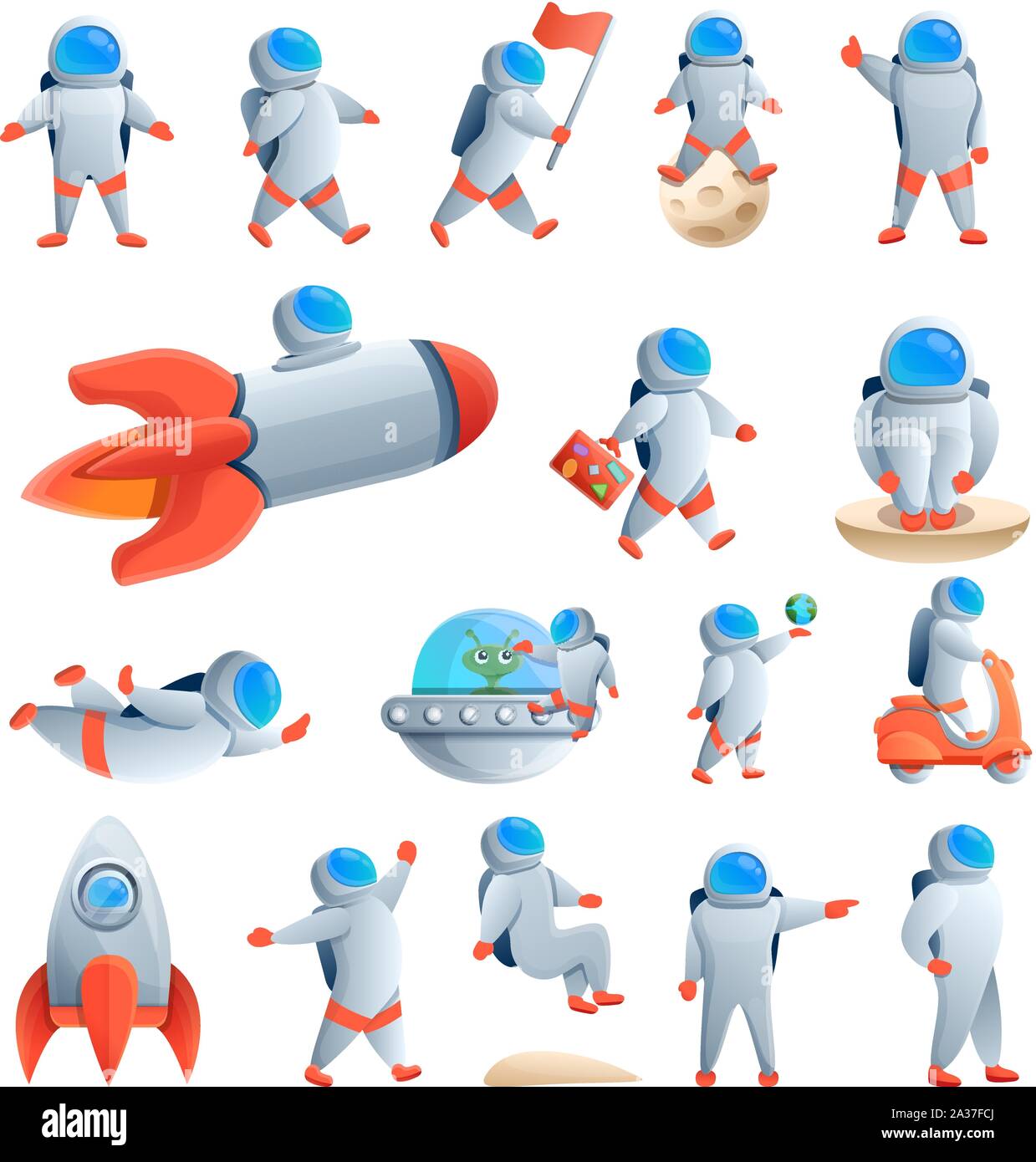 Astronaut icons set. Cartoon set of astronaut vector icons for web design Stock Vector Image ...