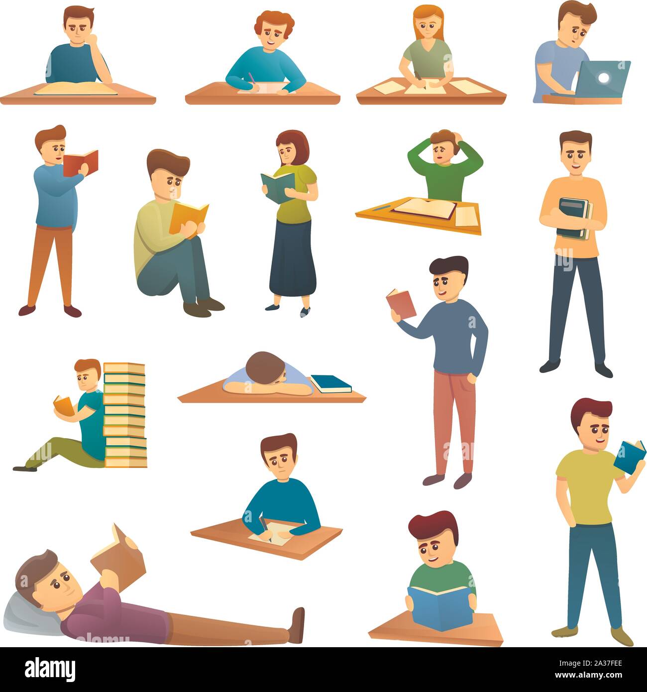 Preparation for exams icons set. Cartoon set of preparation for exams ...