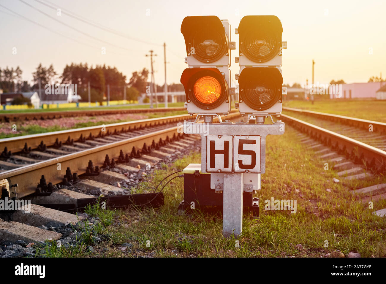 Traffic light show red signal on railway, close up Stock Photo - Alamy