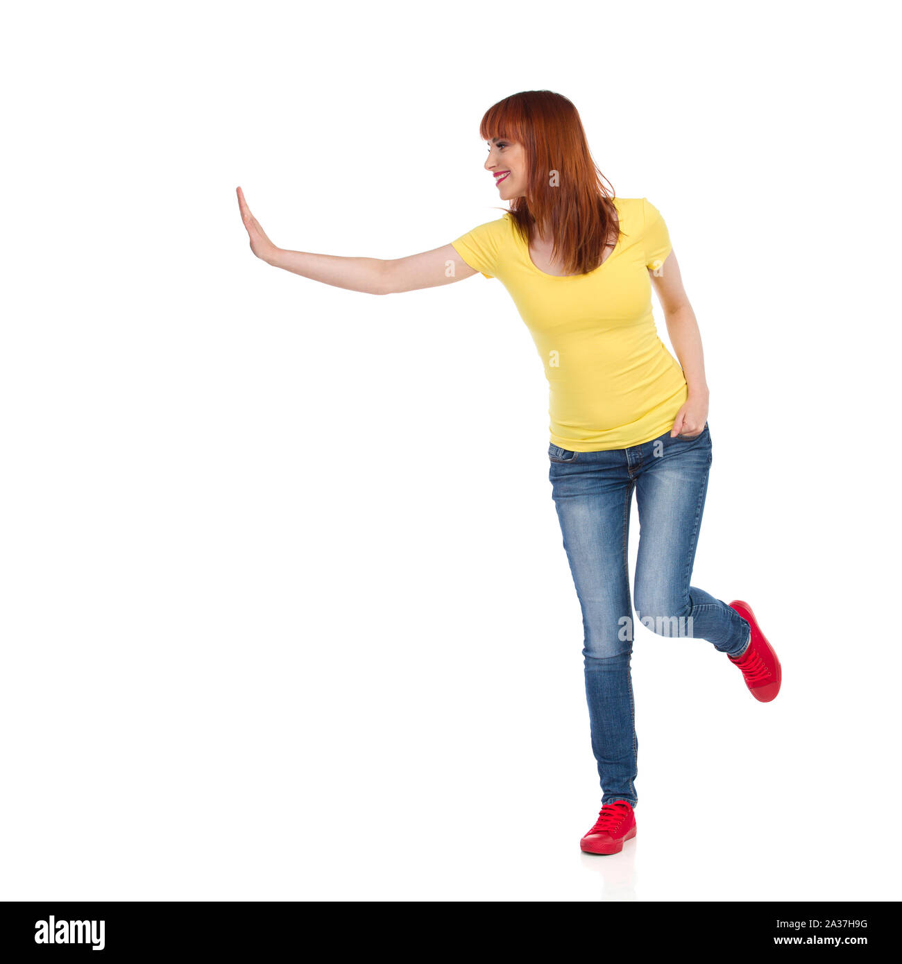 Female hand pushing away hi-res stock photography and images - Alamy
