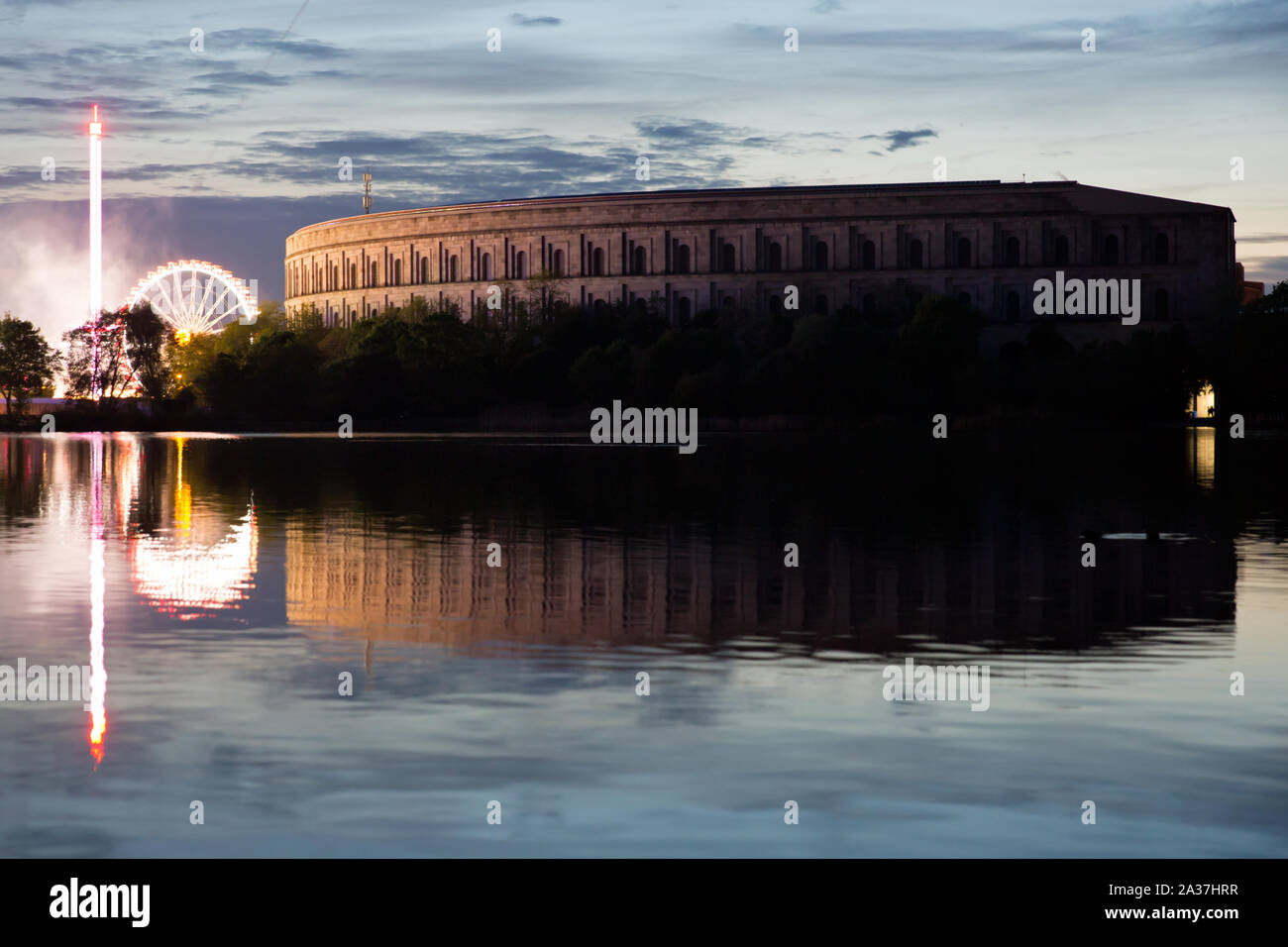 NÜRNBERG - Hitler's NSDAP Congress Hall illuminated at night by the ...