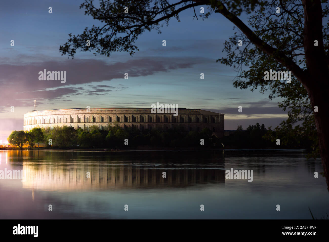 NÜRNBERG - Hitler's NSDAP Congress Hall illuminated at night by the ...