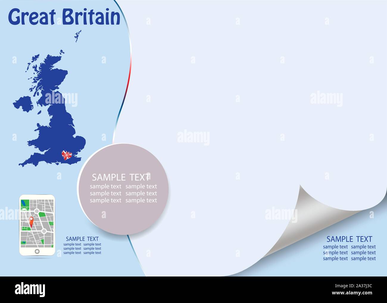 Travel Great Britain template vector in blue color showing the blind ...