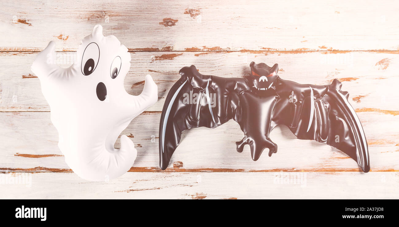 Inflatable bat and ghost as Halloween party decoration symbols, top ...