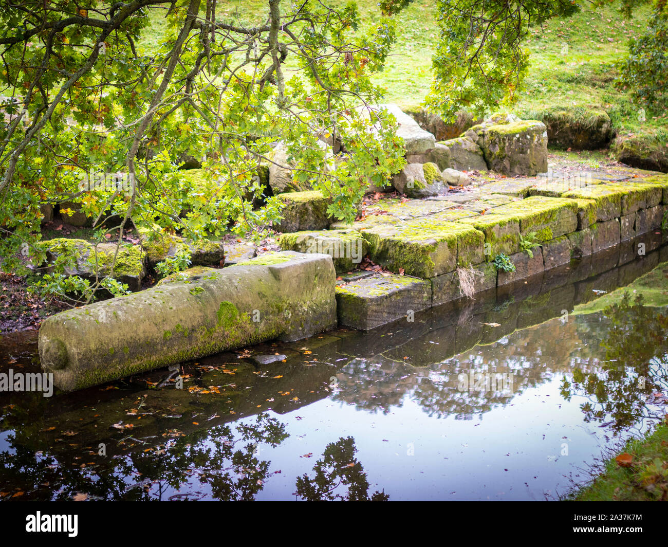 ancient stones at Chesters Bridge abutment part of Hadrian's Wall near ...