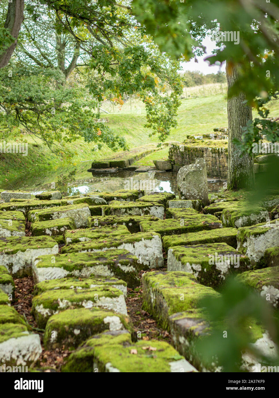 ancient stones at Chesters Bridge abutment part of Hadrian's Wall near ...