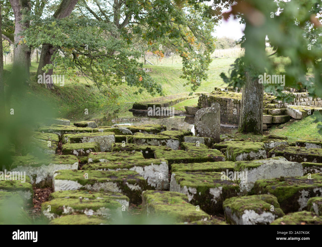 ancient stones at Chesters Bridge abutment part of Hadrian's Wall near ...