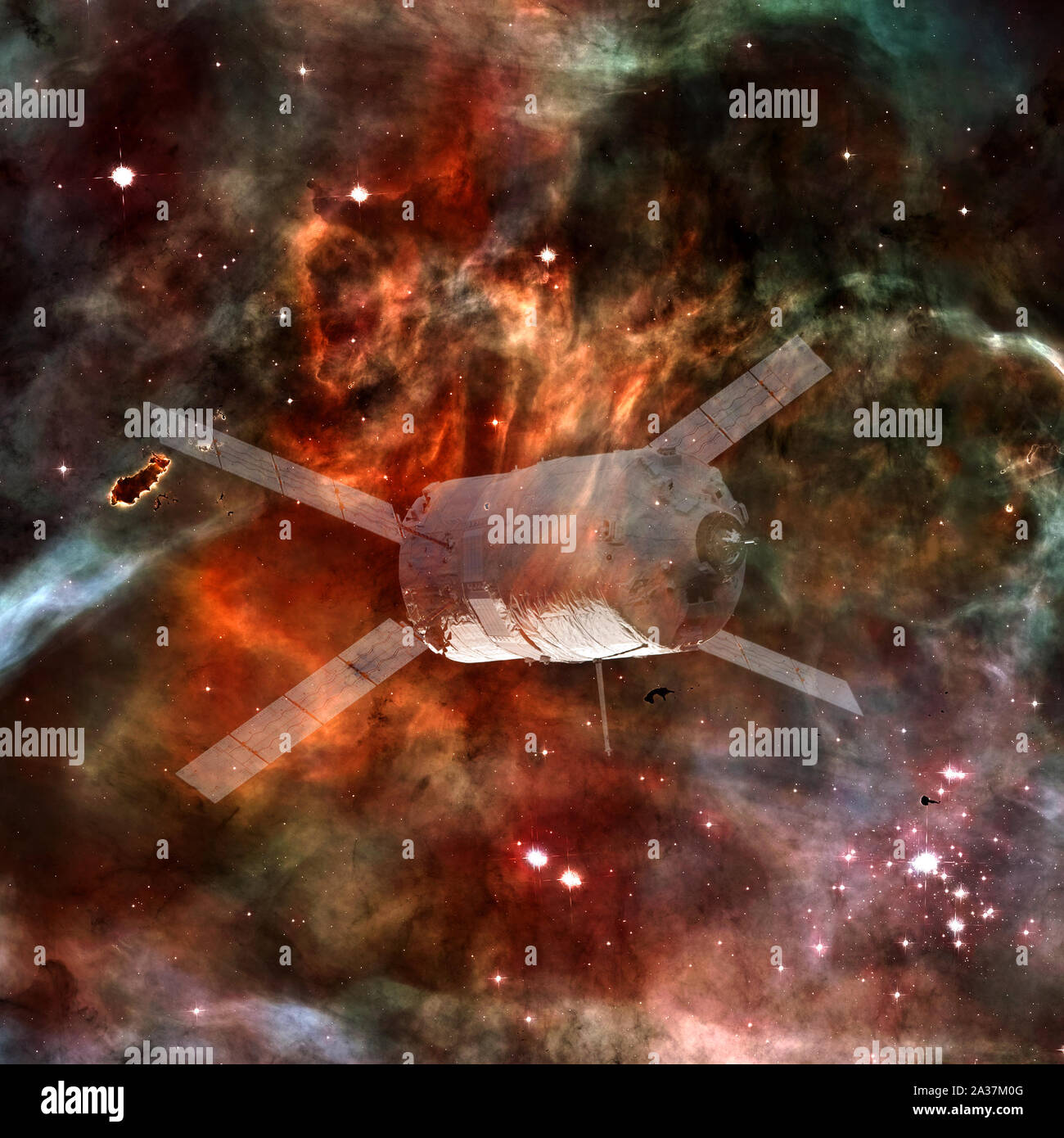 Space shuttle. Infinite space background with nebulas and stars ...