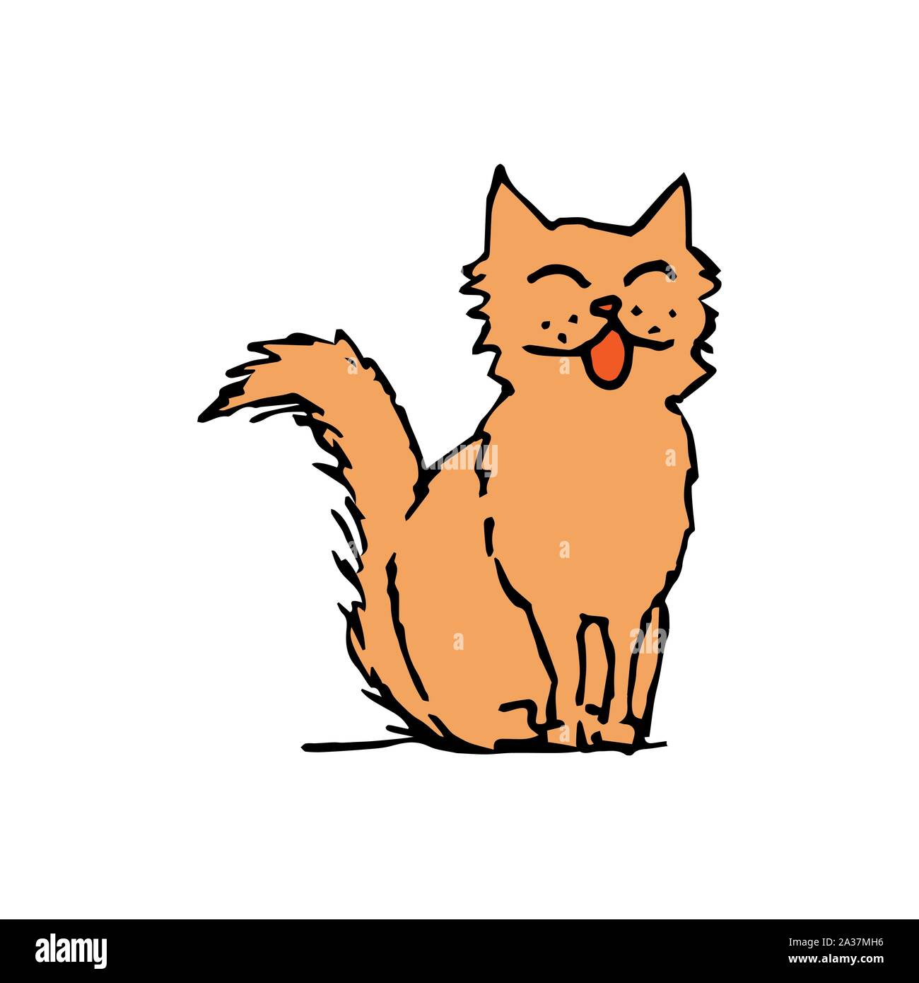 Cat smiling, singing and sitting. Colorful outline on white background ...