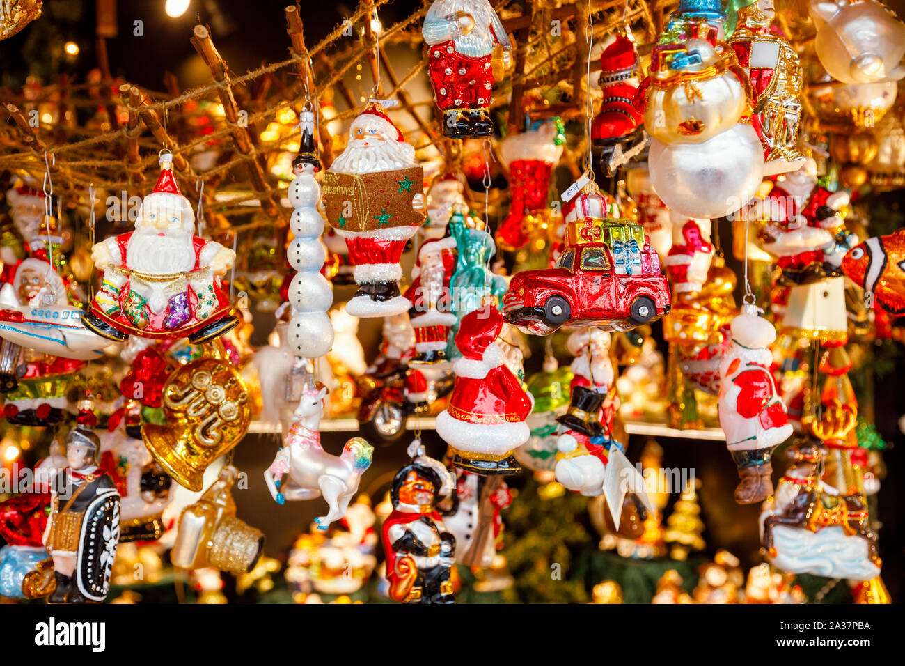 Various glass Christmas baubles for sale at Christmas market ...
