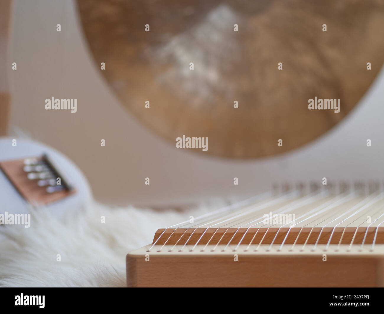 Sound healing set up with a gong and monochord for calming and relaxing ...