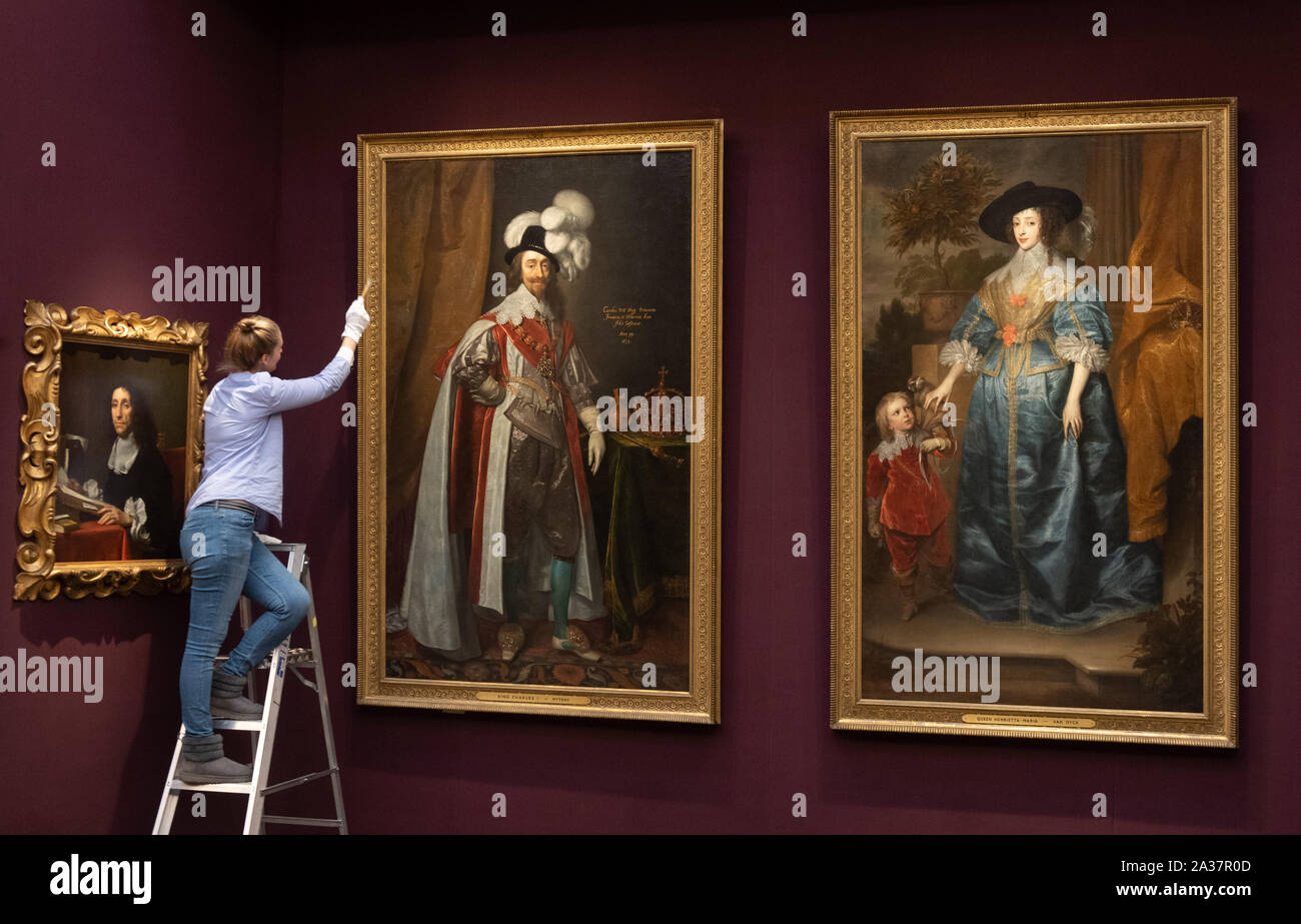 Oil paintings 'Portrait of King Charles I' by Daniel Mytens and 'Queen ...