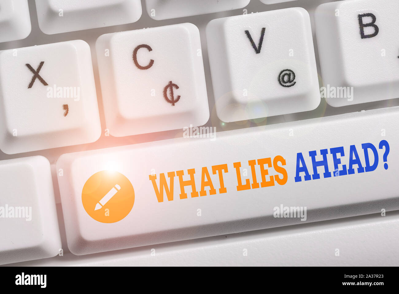 Writing note showing What Lies Ahead Question. Business concept for ...